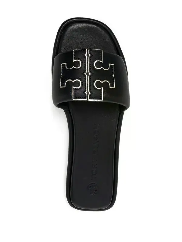 Tory Burch Double T Flat Sandals - Black