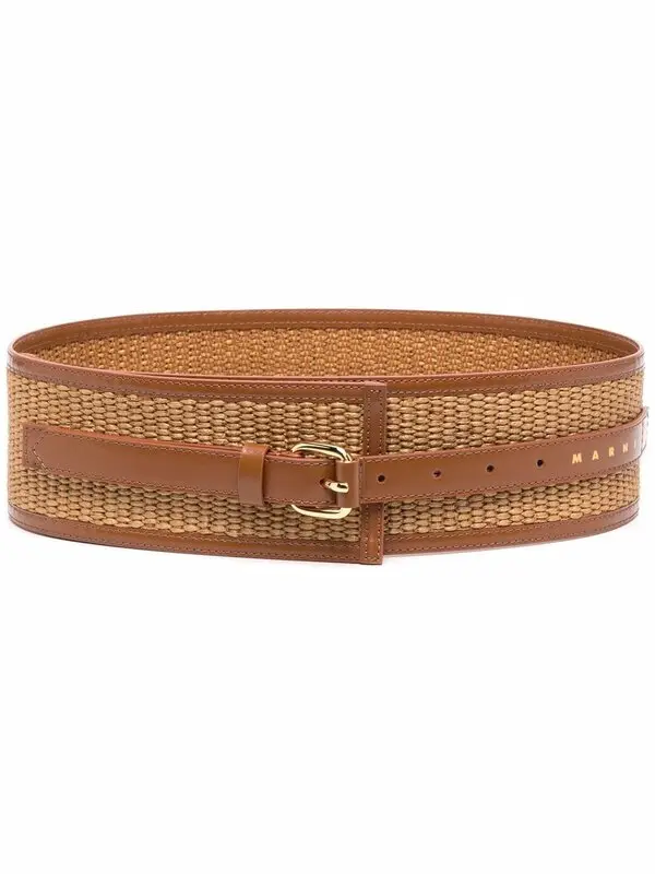 Marni Buckled Raffia Belt - Brown | Editorialist display picture 1