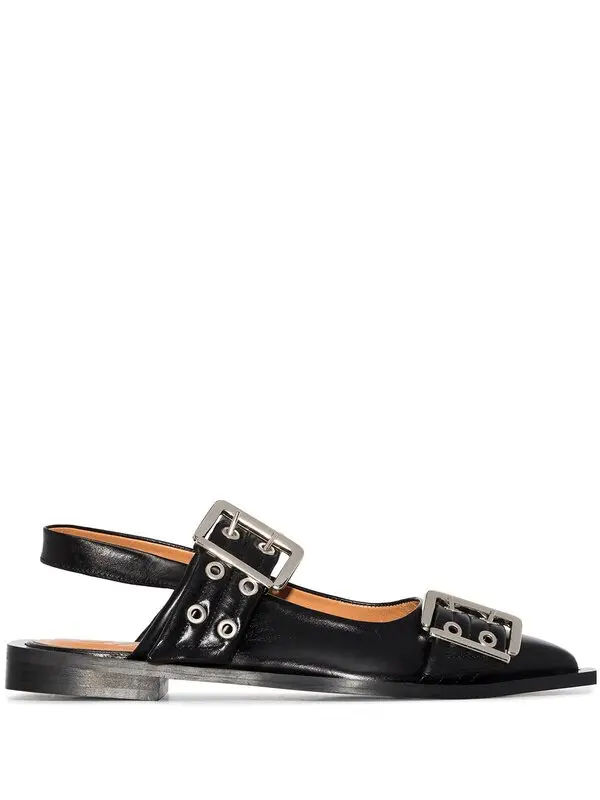 GANNI Buckled Slingback Shoes - Black