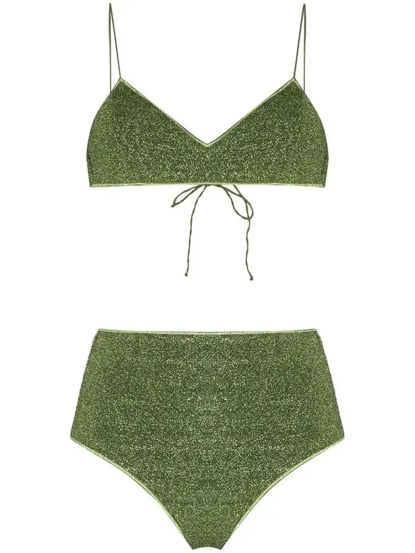 Oseree Lumière Lurex High-waisted Bikini Set - Green