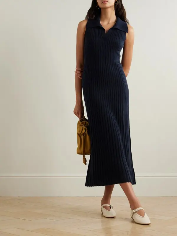 ALLUDE Ribbed Cashmere Midi Dress