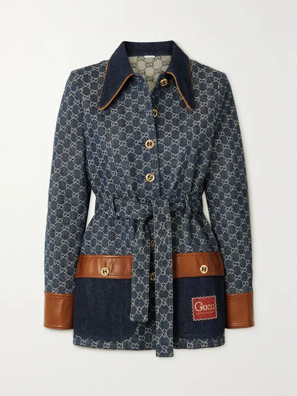Gucci Net Sustain Leather-trimmed Organic Denim-jacquard Jacket