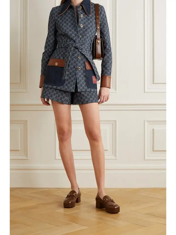 Gucci Net Sustain Leather-trimmed Organic Denim-jacquard Jacket