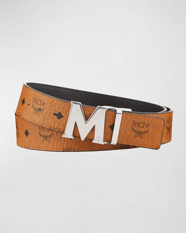 Mcm Claus Reversible Belt - Cognac