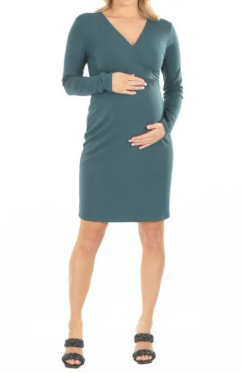 ANGEL MATERNITY Crossover Neckline Nursing Dress - Teal