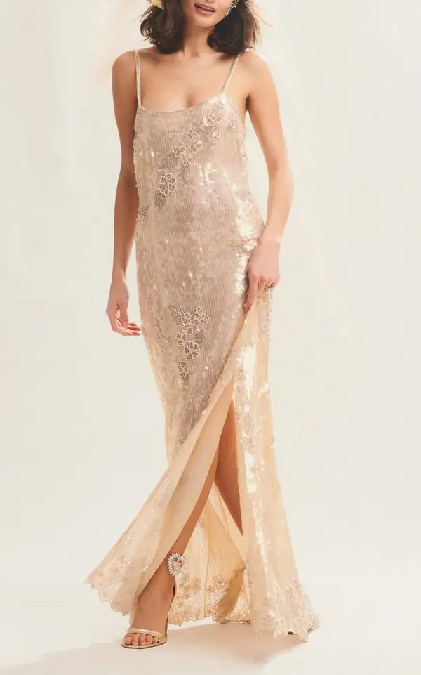 Loveshackfancy Alida Sequined Slip Gown Only - Pink | Editorialist