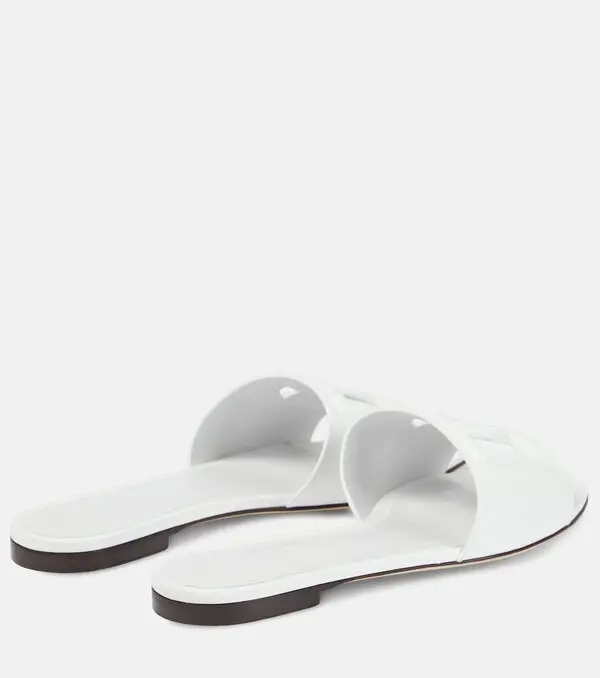 Dolce & Gabbana Logo Cutout Leather Slides - White