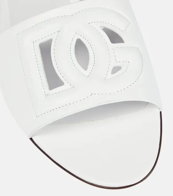 Dolce & Gabbana Logo Cutout Leather Slides - White