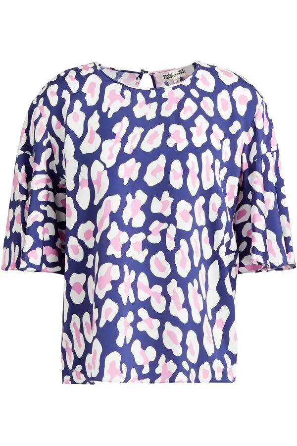 Diane Von Furstenberg Arlene Leopardprint Stretchponte Top - Indigo