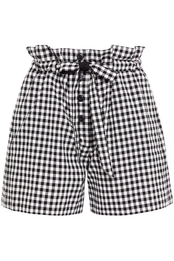 Rag & Bone Gathered Gingham Cottonblend Seersucker Shorts - Black