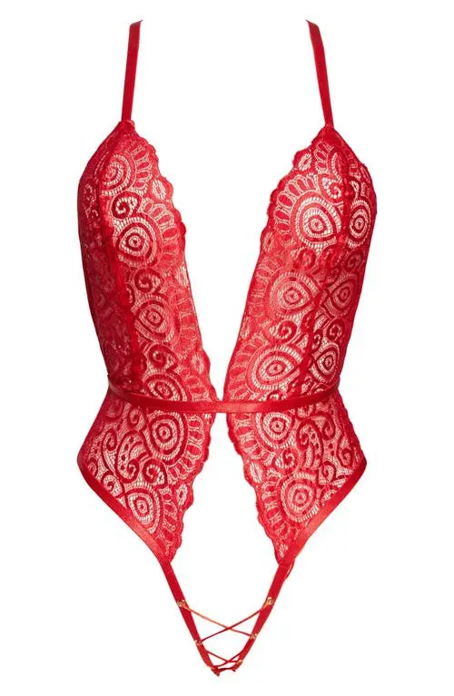 ROMA CONFIDENTIAL Plunge Lace Teddy - Red