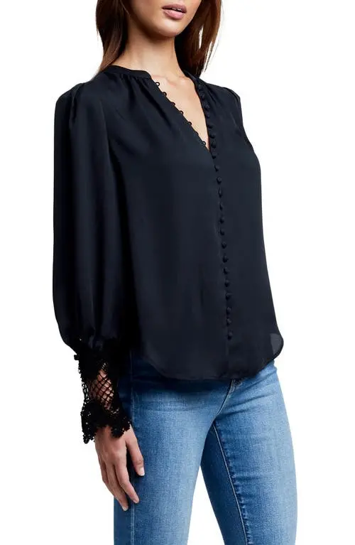 L'Agence Ava Lace Cuff Button-up Blouse - Black