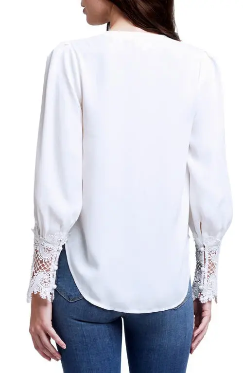L'Agence Ava Lace Cuff Button-up Blouse - Ivory