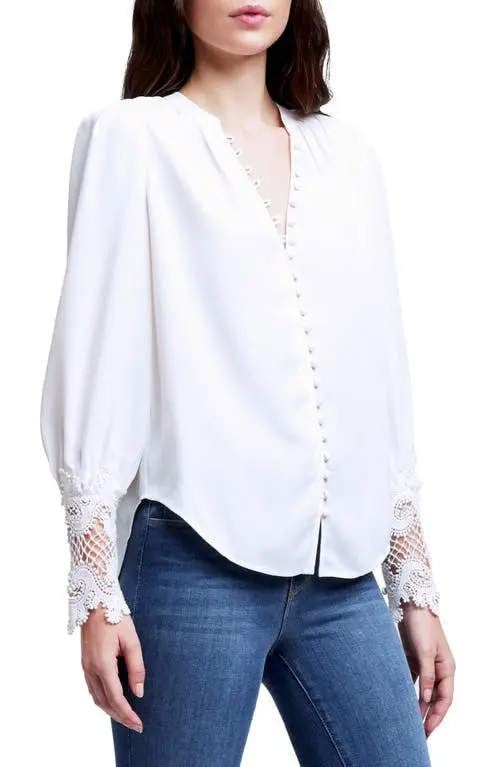 L'Agence Ava Lace Cuff Button-up Blouse - Ivory