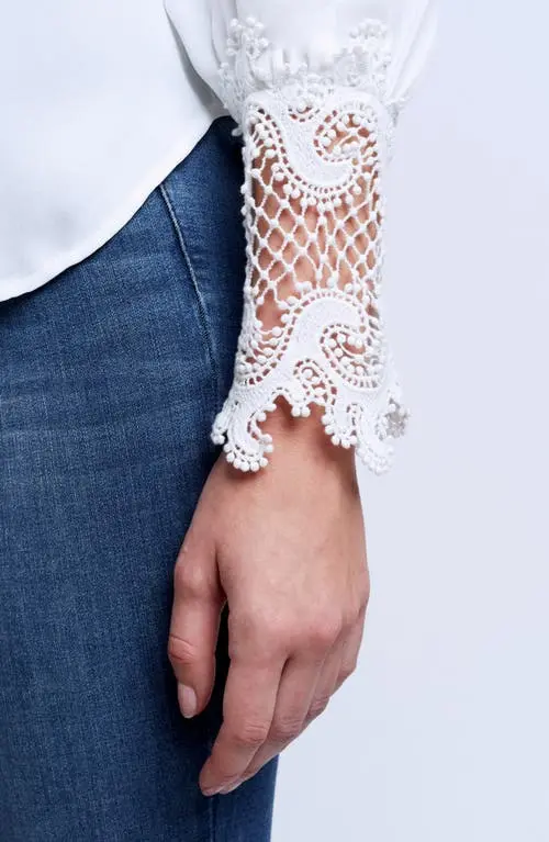 L'Agence Ava Lace Cuff Button-up Blouse - Ivory