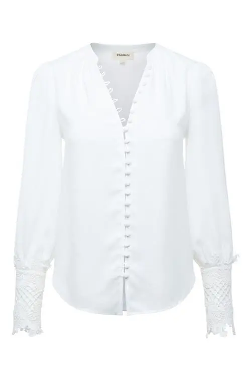L'Agence Ava Lace Cuff Button-up Blouse - Ivory