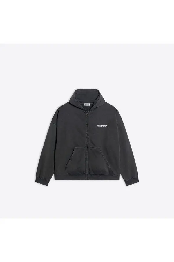 トップス BALENCIAGA TURN WIDE FIT ZIP-UP HOODIE Balenciaga Turn Wide Fit Zip-Up Hoodie Cotton - Black | Editorialist