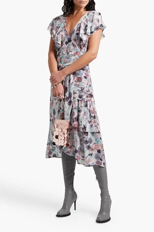 IRO PARIS Plisca Draped Printed Crepe De Chine Midi Dress - Baby Pink