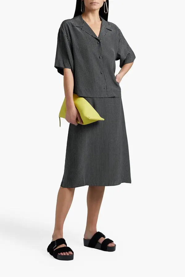 Rag & Bone Mandy Striped Silk Crepe De Chine Skirt - Black