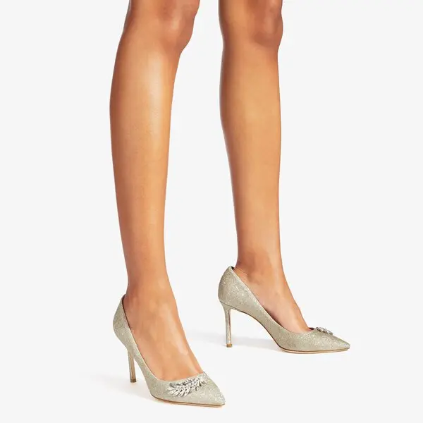 Jimmy Choo Romy 85 Platinum Ice Dusty Glitter Pointed-Toe Pumps