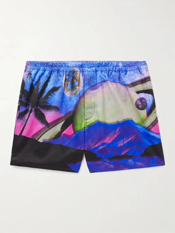 Valentino Garavani Straight-leg Printed Cotton-twill Shorts - Blue