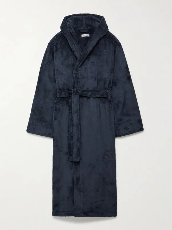 SOHO HOME Logo-embroidered Fleece Hooded Robe - Blue