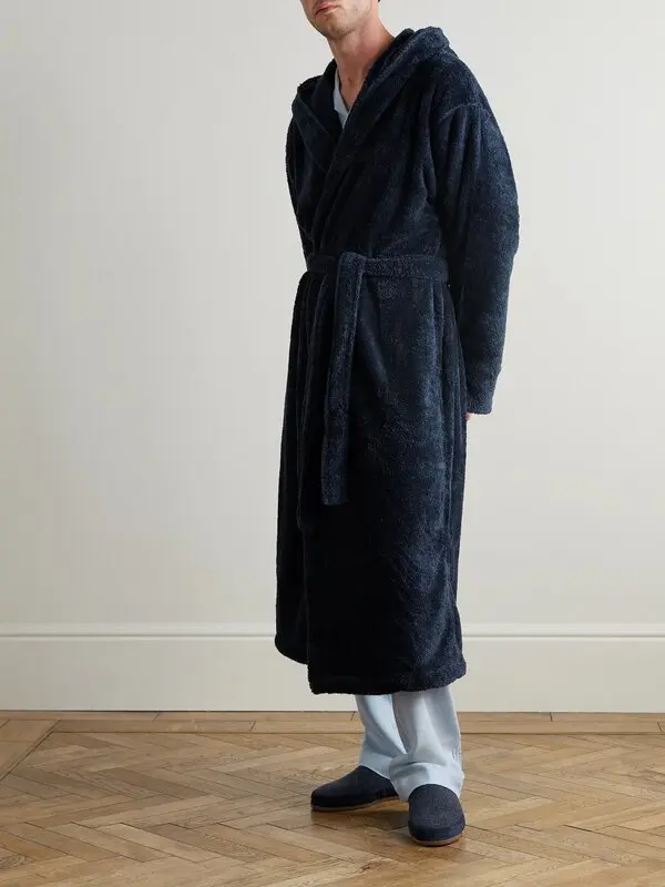 SOHO HOME Logo-embroidered Fleece Hooded Robe - Blue