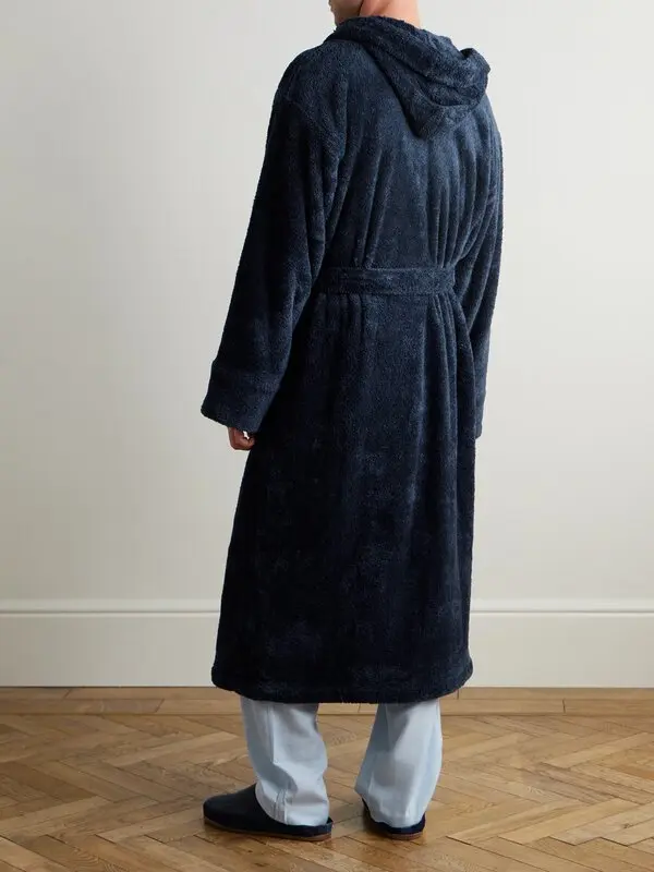 SOHO HOME Logo-embroidered Fleece Hooded Robe - Blue