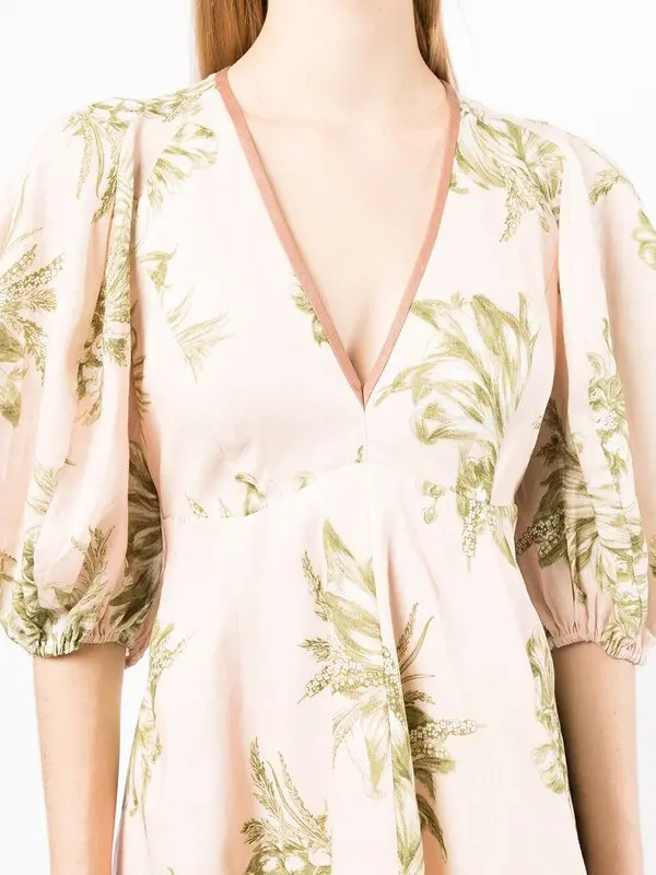 Zimmermann Leaf-print Linen Mini Dress