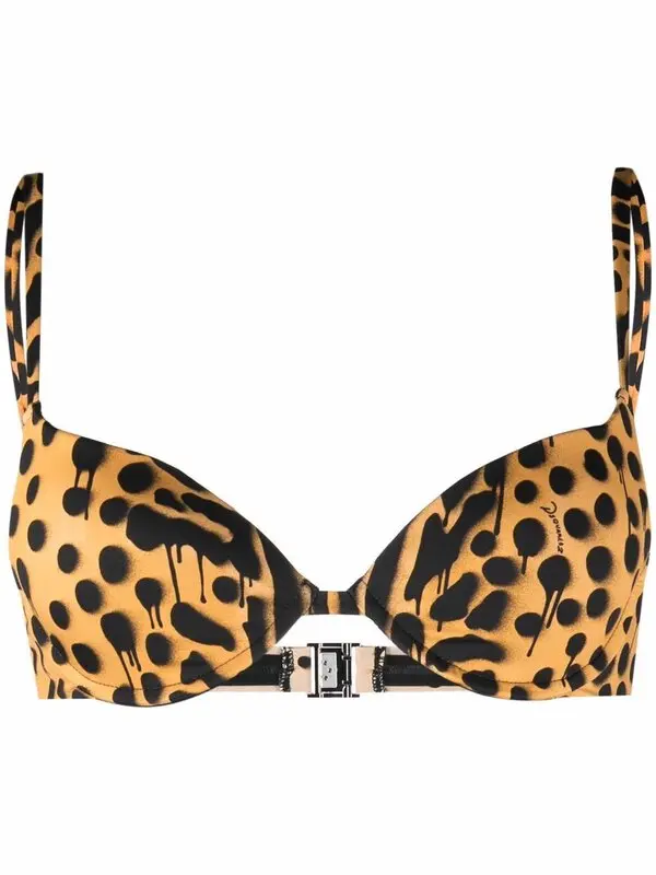 Dsquared2 Leopard Print Bikini Top - Black