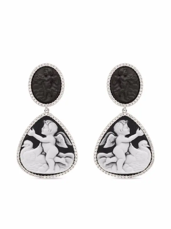 CAMEO & BEYOND Cherubs With Goose Earrings - Silver