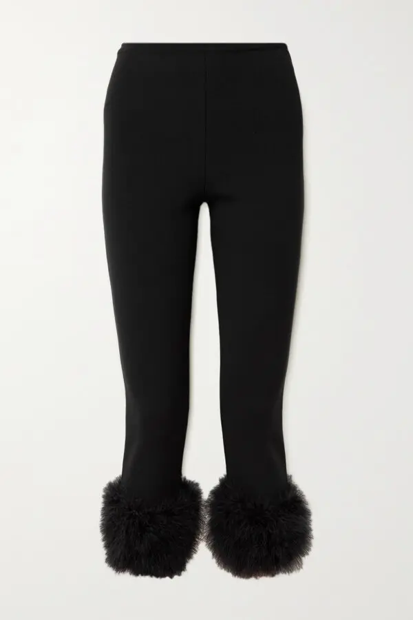 Magda Butrym Feather-trimmed Knitted Slim-leg Pants