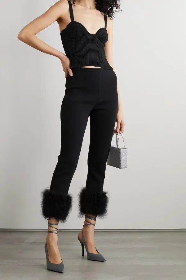 Magda Butrym Feather-trimmed Knitted Slim-leg Pants