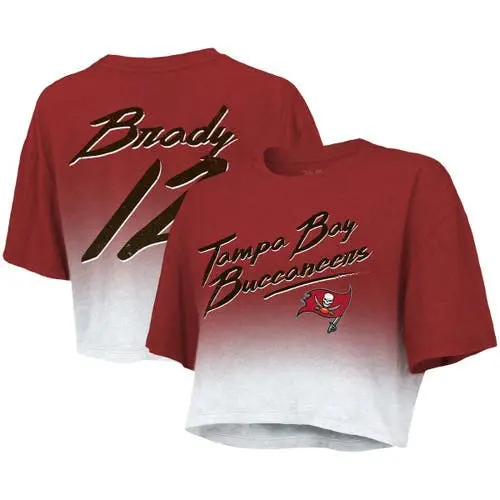 MAJESTIC THREADS Tom Brady /white Tampa Bay Buccaneers Drip-dye Player Name & Number Tri-blend Crop T-shirt - Red