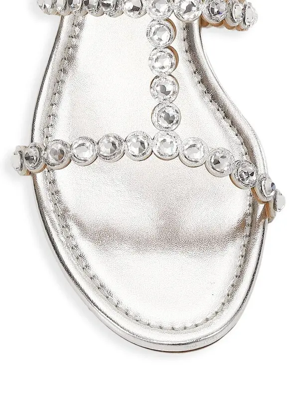 AQUAZZURA Tequila Crystal-embellished Metallic Leather Flat Sandals - Silver