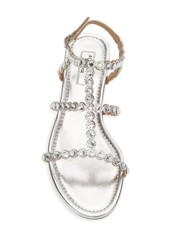 AQUAZZURA Tequila Crystal-embellished Metallic Leather Flat Sandals - Silver
