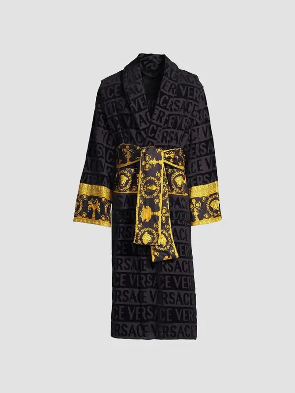 Versace Logo Baroque Bathrobe - Black