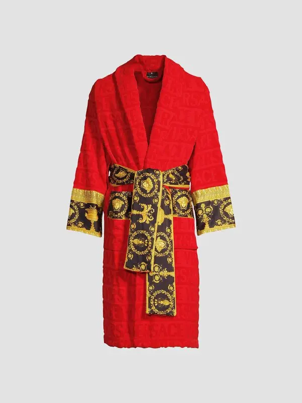 Versace Logo Baroque Bathrobe - Red