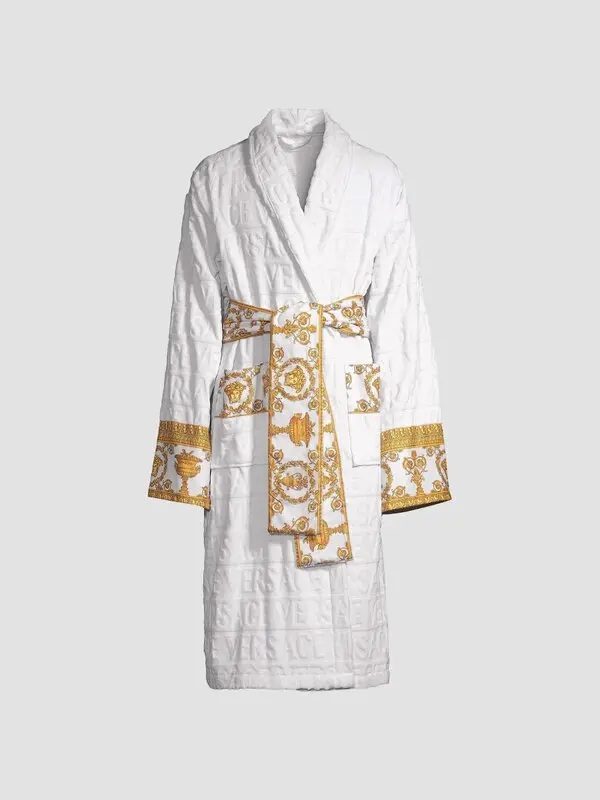 Versace Logo Baroque Bathrobe - White