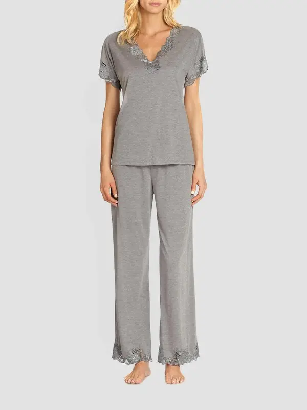 Natori Zen Floral Jersey Pajamas - Grey