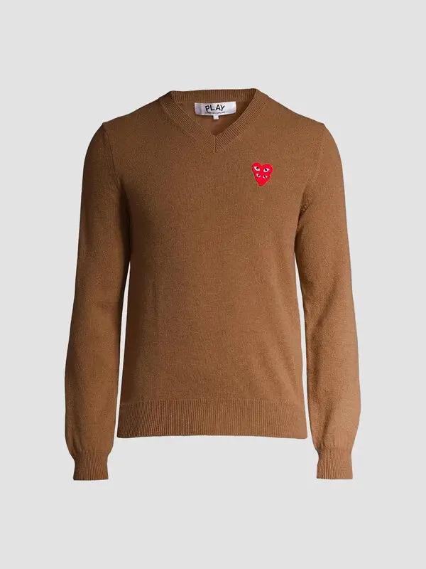 Play Comme Des Garcon Play Double Heart V-neck Pullover - Brown