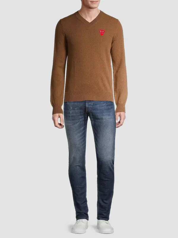 Play Comme Des Garcon Play Double Heart V-neck Pullover - Brown