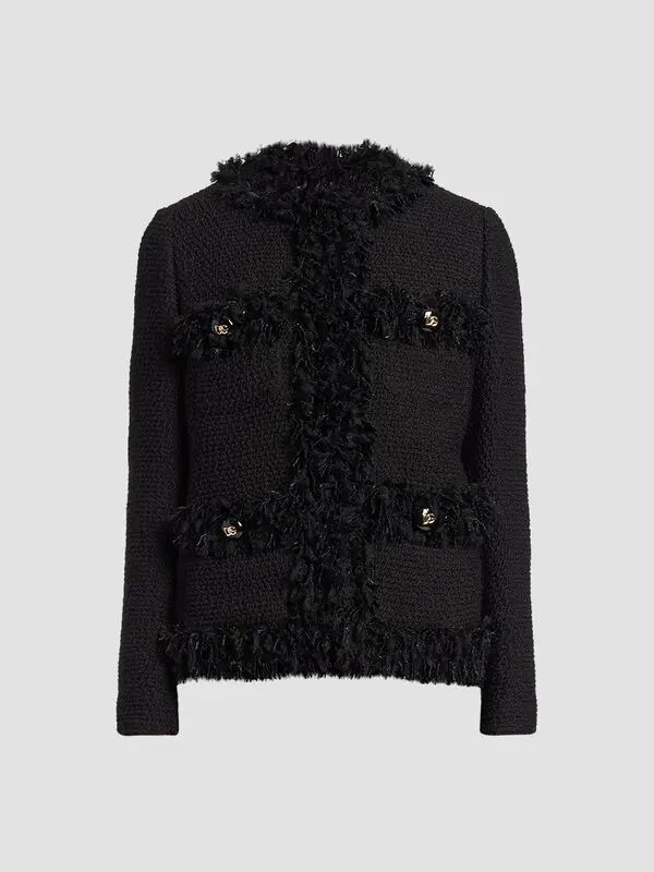 Dolce & Gabbana Boucle Knit Fringe Trim Jacket