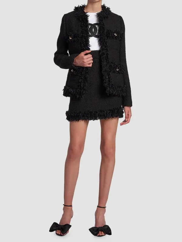 Dolce & Gabbana Boucle Knit Fringe Trim Jacket