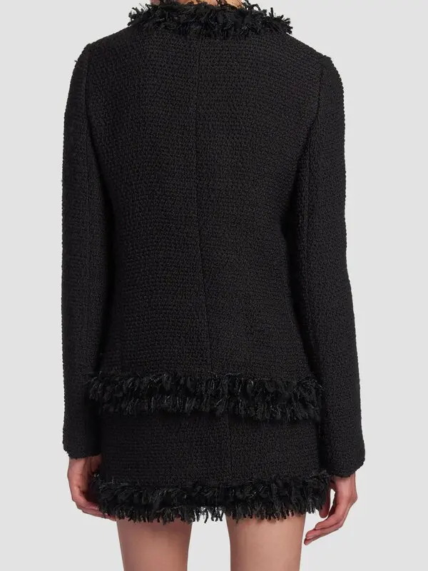 Dolce & Gabbana Boucle Knit Fringe Trim Jacket