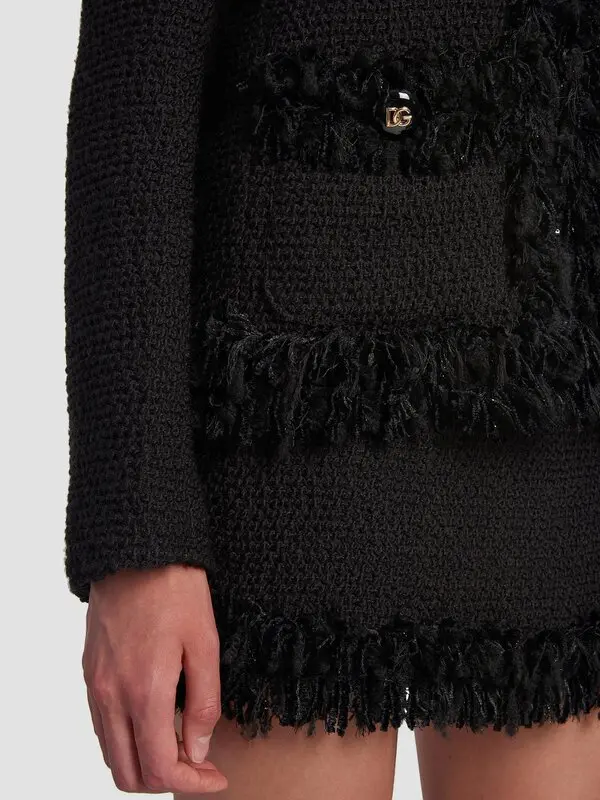 Dolce & Gabbana Boucle Knit Fringe Trim Jacket