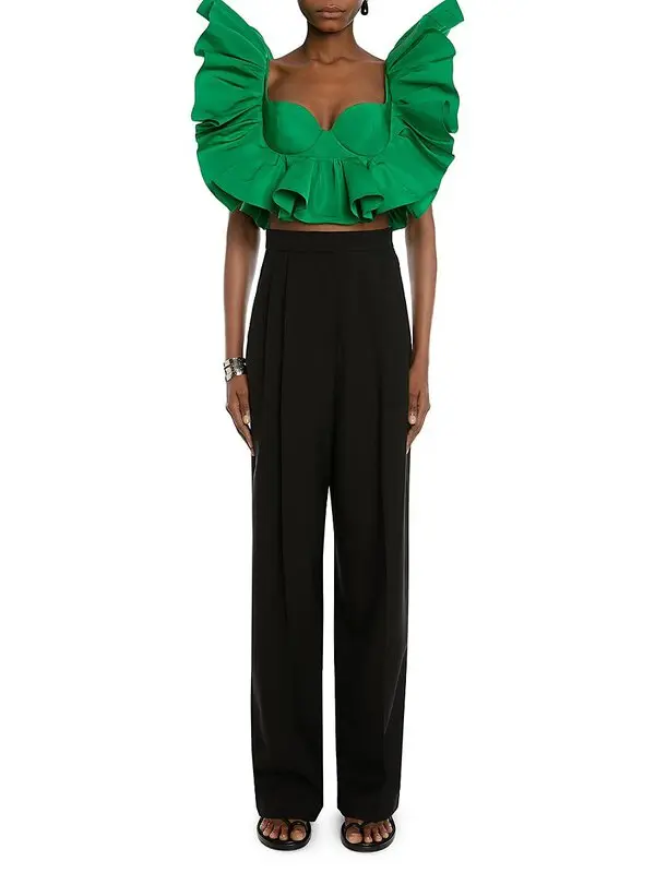 Alexander McQueen Satin Ruffle Crop Top