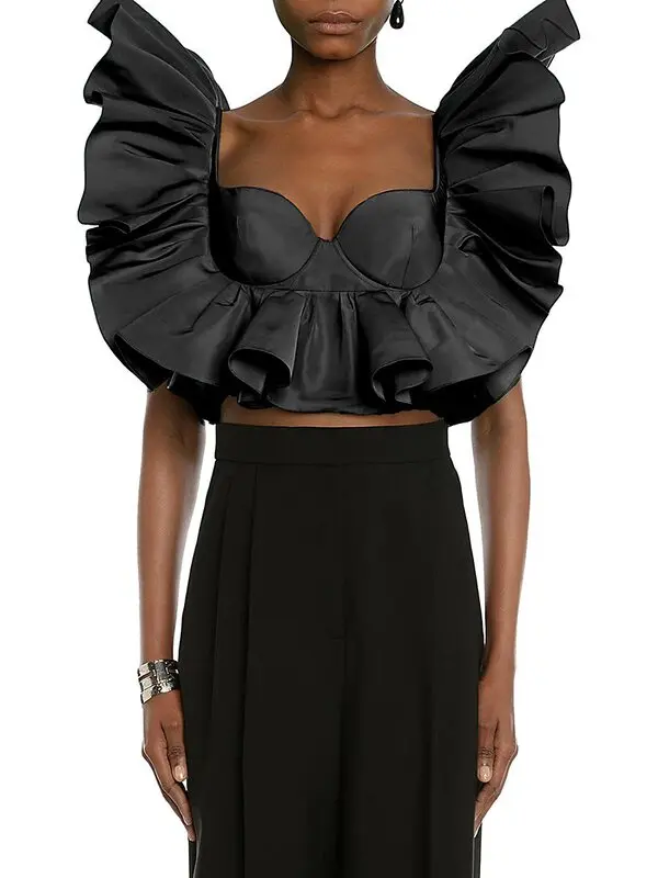 Alexander McQueen Satin Ruffle Crop Top