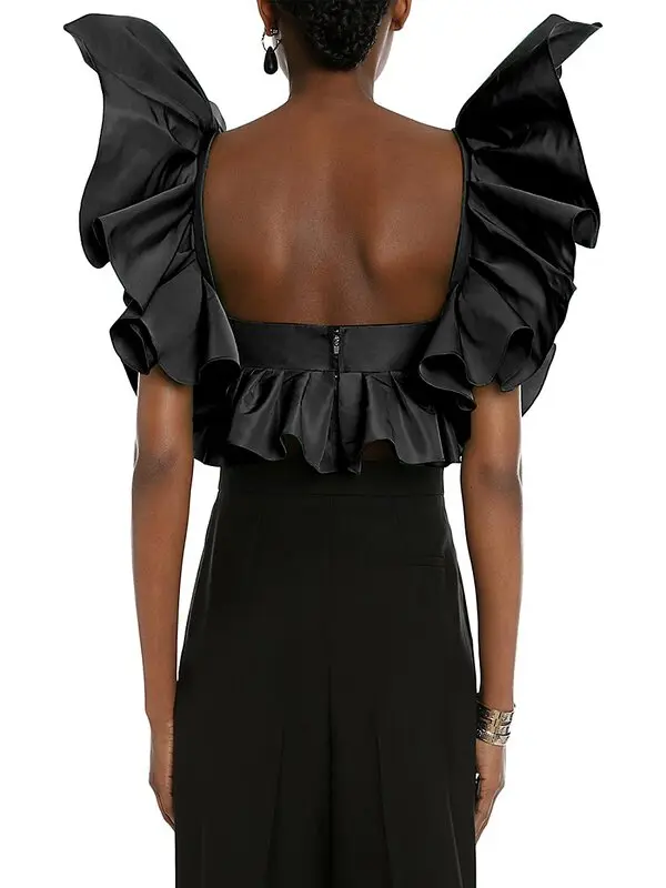 Alexander McQueen Satin Ruffle Crop Top