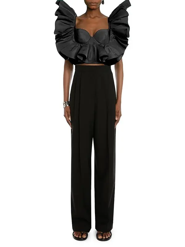 Alexander McQueen Satin Ruffle Crop Top